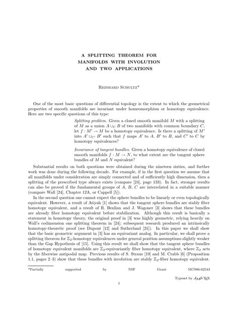 Pdf A Splitting Theorem For Manifolds With Involution And Two Applications