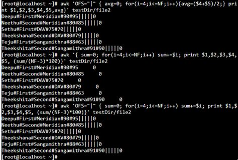 Linux Awk Print The Average Of Each Students Along With The Given Details Using Different