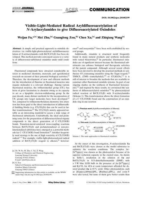 Pdf Cheminform Abstract Visible Light Mediated Radical Aryldifluoroacetylation Of N