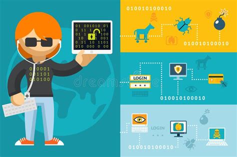 Hacker Icons Flat Composition Stock Vector Illustration Of Email Broken 44040314