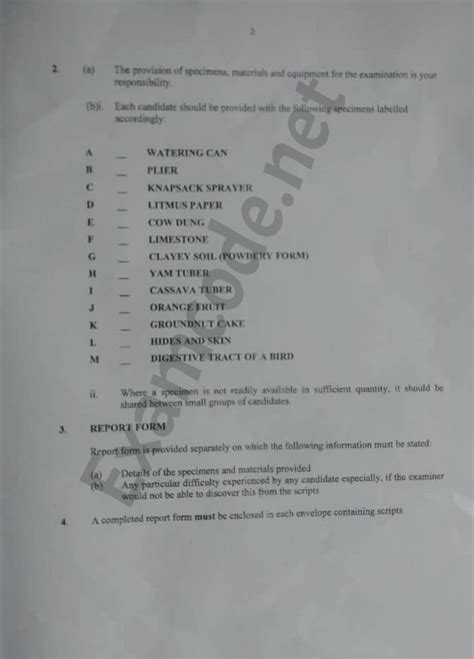 Neco Ssce Practical Specimens And Instructions To School For 2023 2024