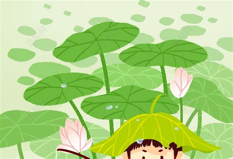 卡通手绘池塘荷花儿童钓鱼插画海报图片下载 觅知网