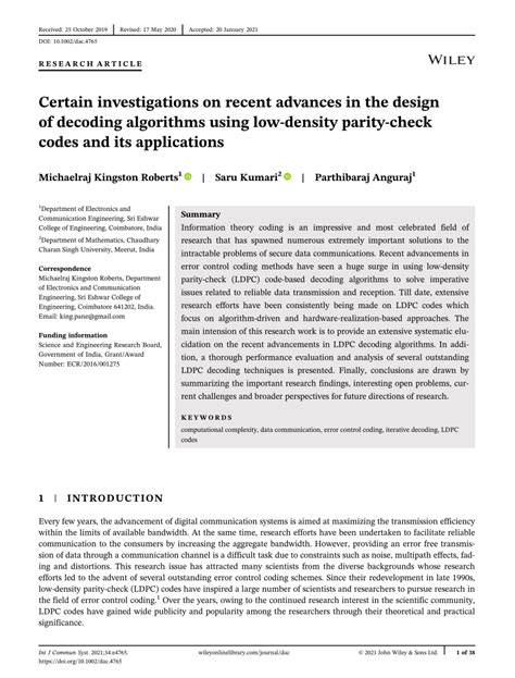 Certain Investigations On Recent Advances In The Design Of Decoding Algorithms Using Low‐density