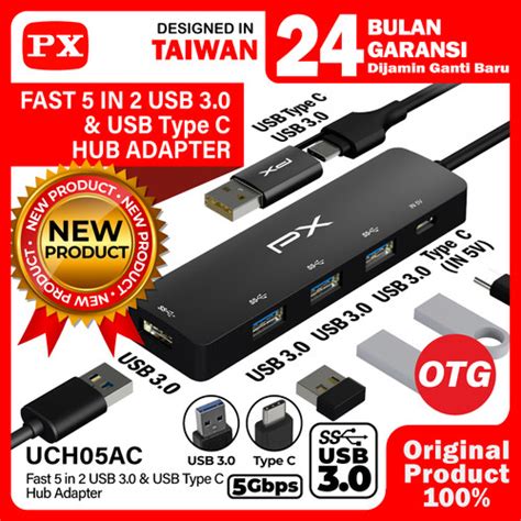 Promo USB Type C Hub Converter USB 3 0 OTG Type C 5 In 2 PX UCH05AC Kota Tangerang PX