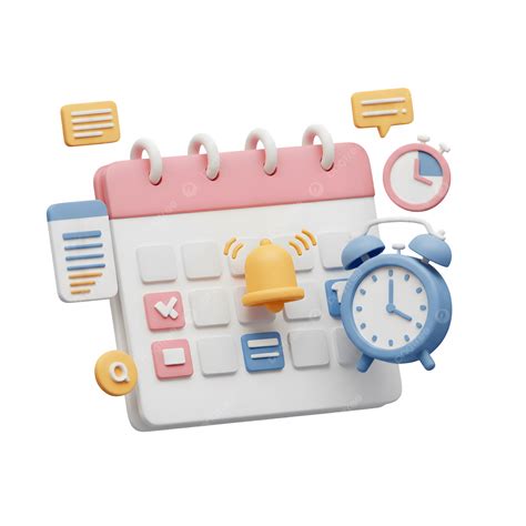 A 3d Calendar With Time Management Icons Including An Alarm Clock And Reminder Notifications For