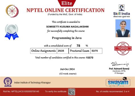Kusuma Somisetti On Linkedin Programminginjava Nptel Top5percent