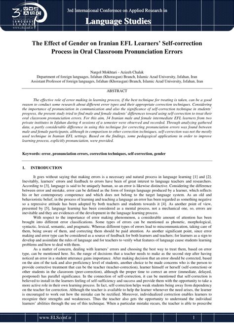 Pdf The Effect Of Gender On Iranian Efl Learners Self Correction Process In Oral Classroom