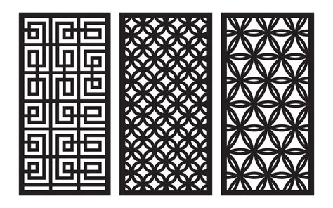 Cnc 및 레이저 절단을 위한 흰색 배경 이슬람 및 기하학적 모티프가 있는 검은색 패턴 프리미엄 벡터