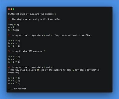 pushkar kumar on linkedin different ways of swapping two numbers 85 comments