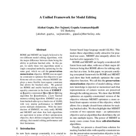 A Unified Framework For Model Editing Acl Anthology