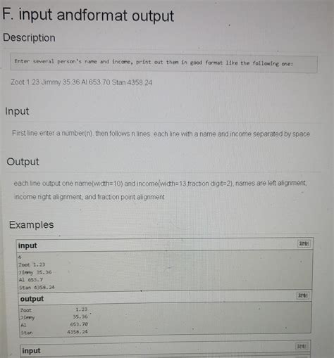 solved f input andformat output description enter several
