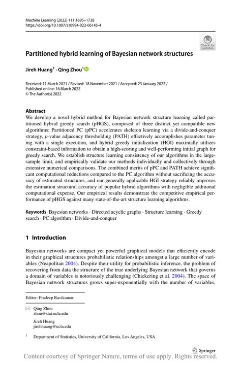 Pdf Partitioned Hybrid Learning Of Bayesian Network Structures