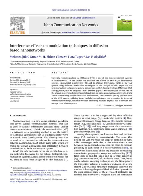 Pdf Interference Effects On Modulation Techniques In Diffusion Based Nanonetworks