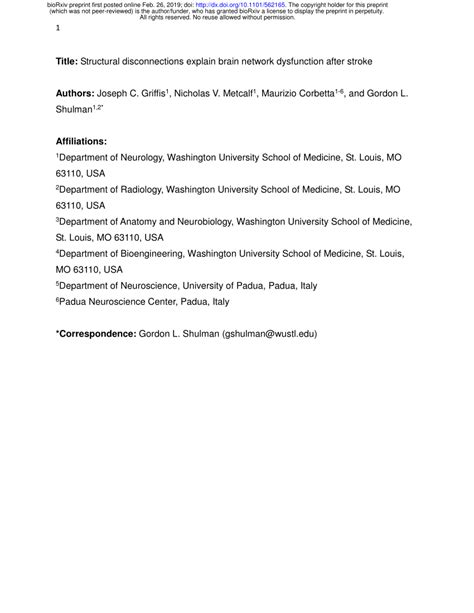 Pdf Structural Disconnections Explain Brain Network Dysfunction After Stroke