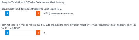 Solved Using The Tabulation Of Diffusion Data Answer The