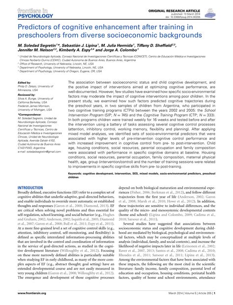 Pdf Predictors Of Cognitive Enhancement After Training In Preschoolers From Diverse