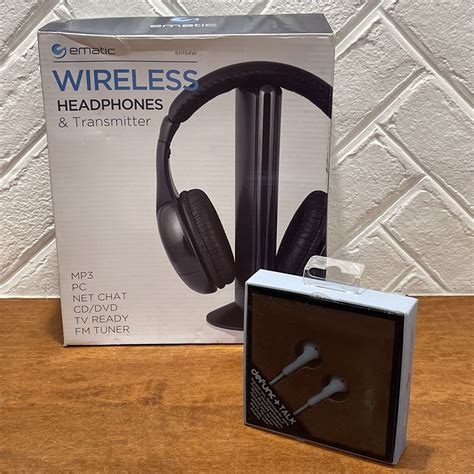 Blazing Auctions Nib Ematic Wireless Headphones And Transmitter W Talk Derunc In Ear Headset