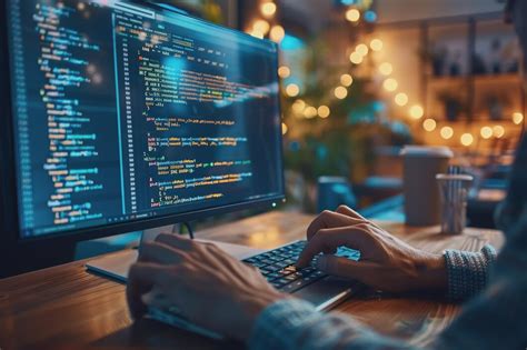 Programmers Hands On Keyboard Writing Source Code Screen Showing Code Premium Ai Generated Image
