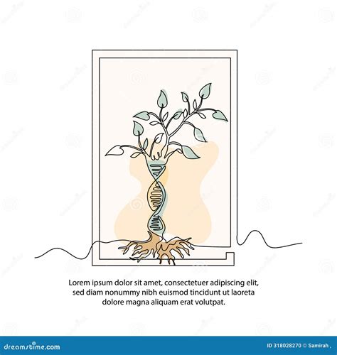 One Line Dna Helix Tree Poster Drawing With Frame Stock Vector Illustration Of Modern Card