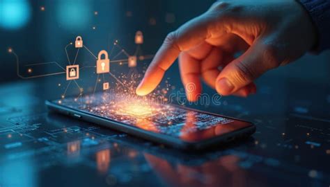Person Activates Security Measures On Smartphone Finger Touches Screen To Activate Security