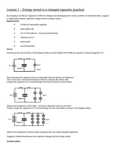 Energy Stored Capacitor Physics Cie Teaching Resources