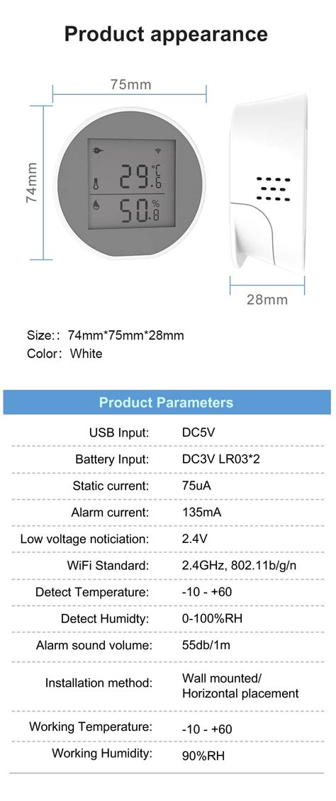 Tuya Smart Wifi Humidity And Temperature Sensor With Display And Alarm