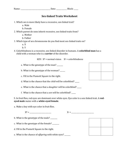 Sexlinked Traits Worksheet Db Excel Com