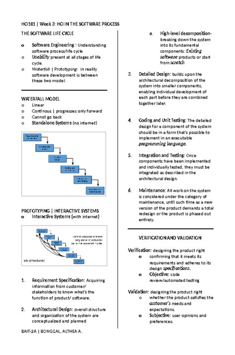Hci101 Week 3 Lecture Notes On Hci For Week 3 The Software Life