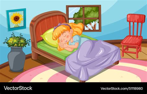 Cartoon Girl Sleeping In Bed