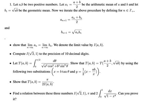 Solved a b 1 Let a b be two positive numbers Let a1 Tº Chegg com