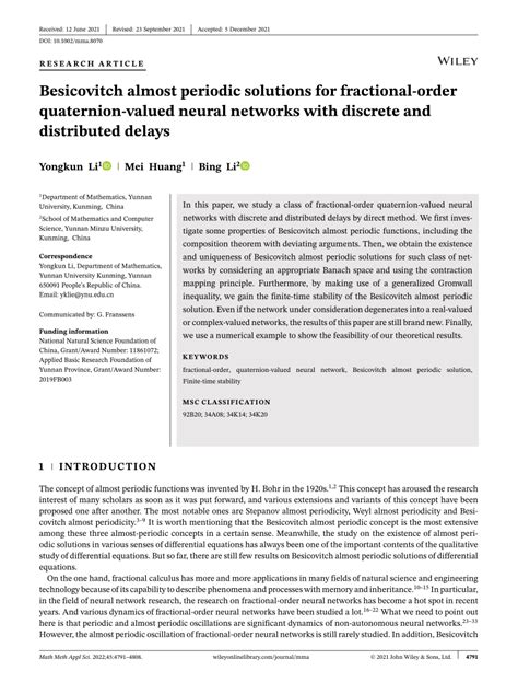 Besicovitch Almost Periodic Solutions For Fractional‐order Quaternion