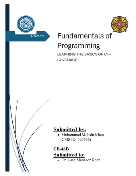 muhammad mohsin khan ce46 lab 1 1 30 2025 fundamentals of programming learning the basics of c