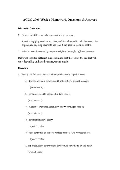 Accg 2000 Week 1 Homework Questions And Answers Accg 2000 Week 1 Homework Questions And Answers