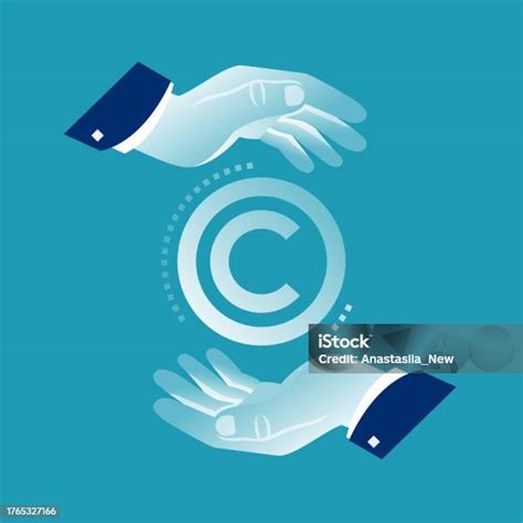 사업가의 손에는 저작권 기호가 있는 아이콘이 있습니다 벡터 플랫 개념에 대한 스톡 벡터 아트 및 기타 이미지 개념 경호