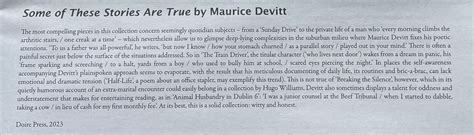 Maurice Devitts Some Of These Stories Are True Reviewed In Skylight 47 Doire Press