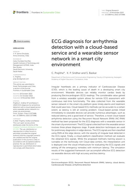 Pdf Ecg Diagnosis For Arrhythmia Detection With A Cloud Based Service And A Wearable Sensor