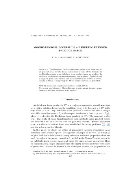 Pdf Moore Penrose Inverse In An Indefinite Inner Product Space