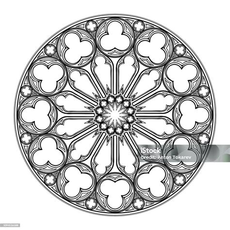 고딕 장미 창입니다 중세 유럽 예술에서 인기 있는 건축 장식 스테인드글라스에 대한 스톡 벡터 아트 및 기타 이미지 스테인드글라스 고딕 양식 교회 Istock