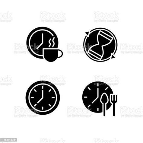 시간을 효율적으로 관리 공백에 설정된 검은 색 글리프 아이콘 벽 시계에 대한 스톡 벡터 아트 및 기타 이미지 벽 시계 개념 개체 그룹 Istock