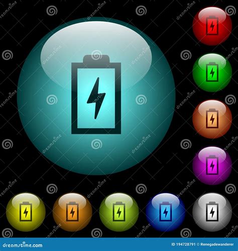 Batería Con Iconos De Símbolos De Energía En Botones De Vidrio Iluminados De Color Ilustración