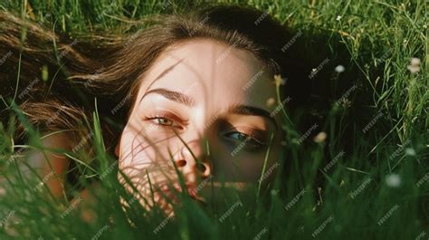 Premium Photo Generative Ai Of A Woman On Grass With Drooping Eyelids