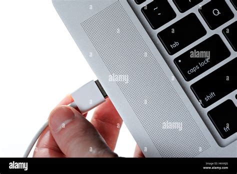 Usb Cable Connect To Laptop Isolated On White Stock Photo Alamy