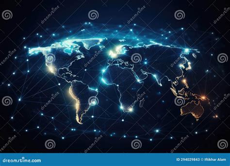 Global Network Connection Concept On Dark Blue Background 3d Rendering Global Network