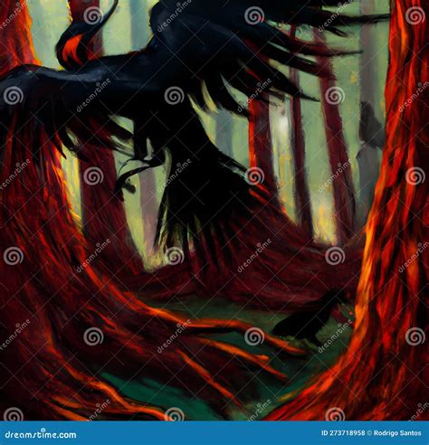 Crow Illustration In A Distorted Forest Stock Illustration Illustration Of Mural Created