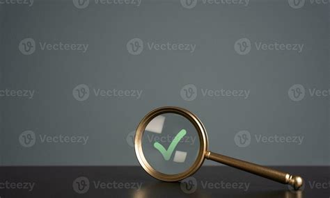 Magnifying Glass And Green Check Mark Pass Verification Successfully Authorization Fulfill