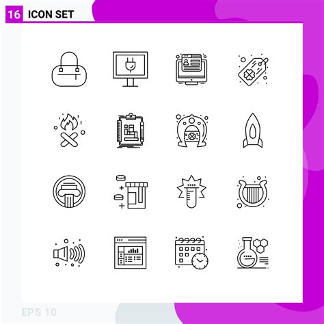pictogram set of 16 simple outlines of scheme algorithm web canada fire