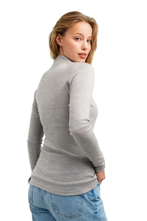Womens Merino Heather Gray Long Sleeve Stay Warm In Style Merino Tech