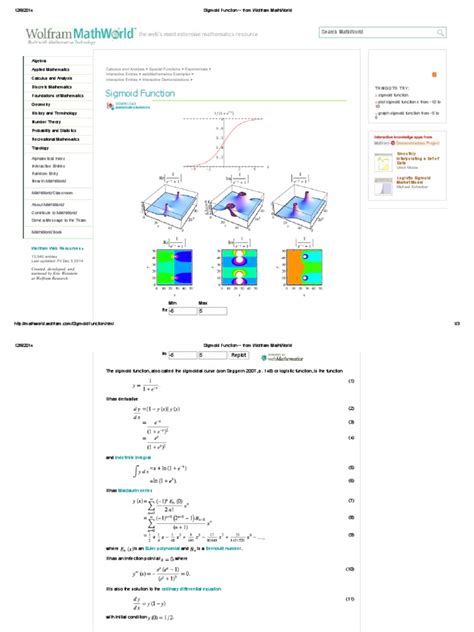 Sigmoid Function From Wolfram Mathworld Pdf Logistic Function Teaching Mathematics