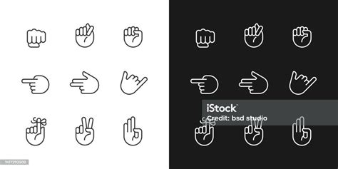 손으로 시각적 메시지 픽셀 어두운 테마에 대한 완벽한 흰색 선형 아이콘 어두운 밝은 모드로 설정 0명에 대한 스톡 벡터 아트 및 기타 이미지 Istock