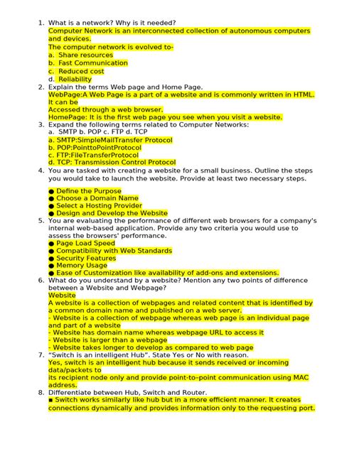 Computer Network Question Bank With Solution For Xii Ip 2023 24 Pdf
